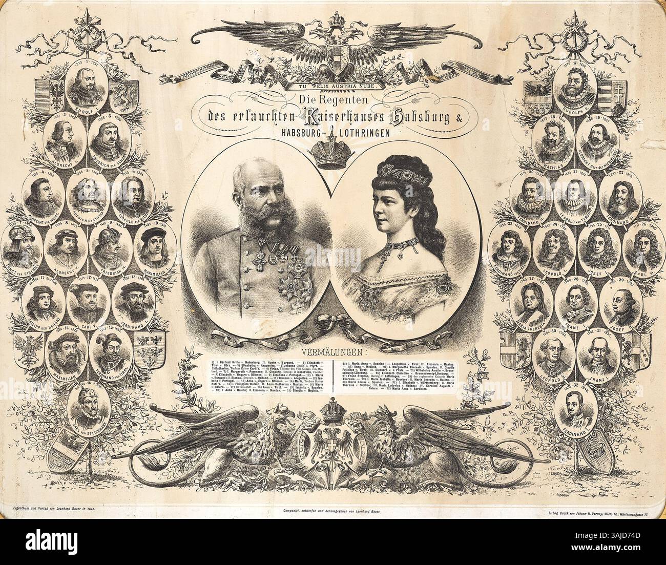 This lithograph from the 1880s by Leonhard Bauer depicts Emperor Franz ...