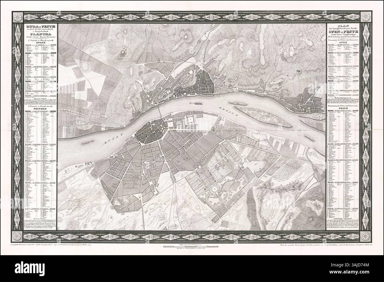 This 1828 map of Buda and Pest, created by Jozsef Csintalan, details ...