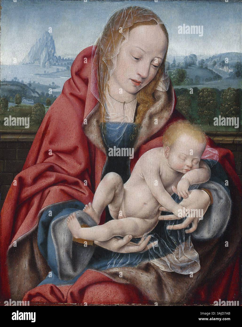 Joos van Cleve’s painting 'Mother and Child' depicts the Virgin Mary with the sleeping Christ ...