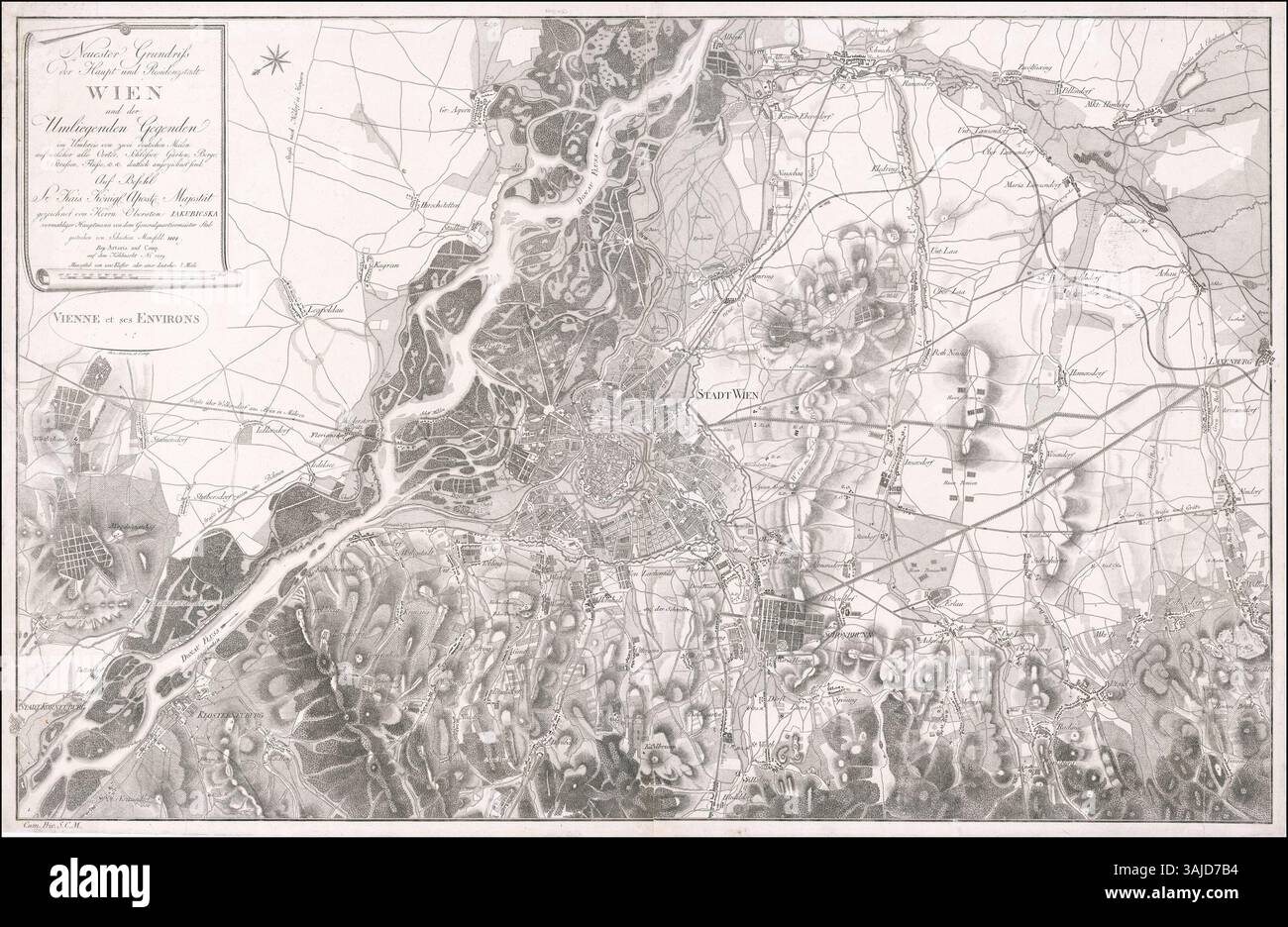 This 1808 map by Artaria & Co. and Stephan Jakubiska depicts Vienna and ...