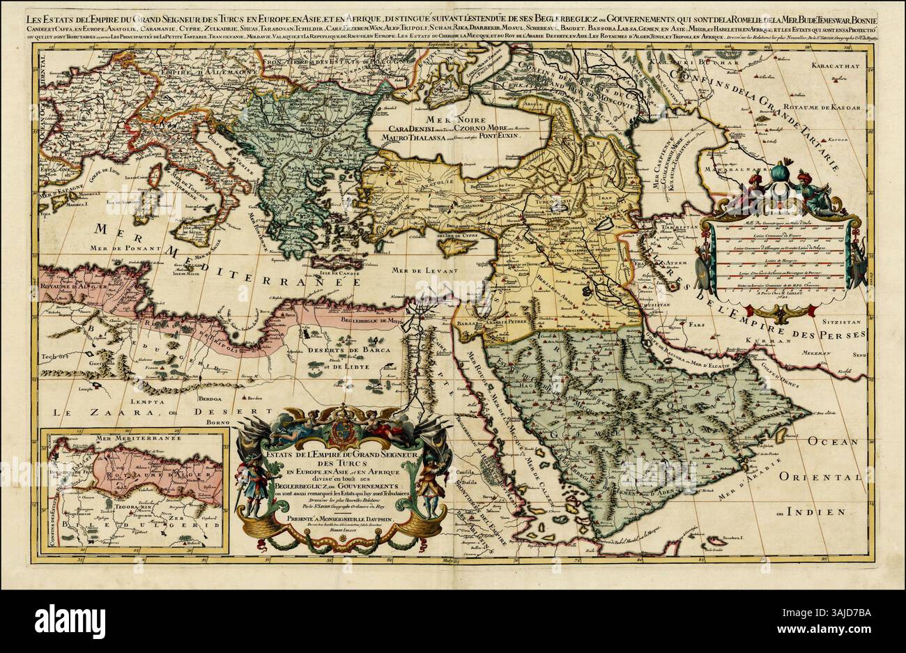 A 1692 map by Hubert Jaillot depicting the Turkish Empire's territorial ...