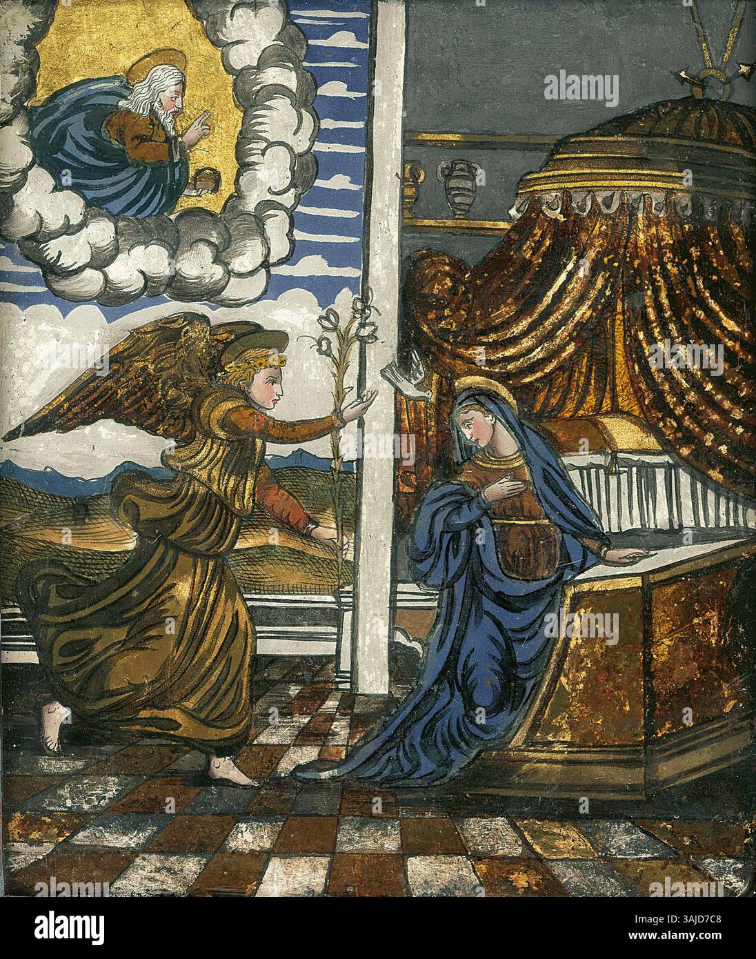 This 16th-century reverse glass painting follows Marco Dente's copper ...