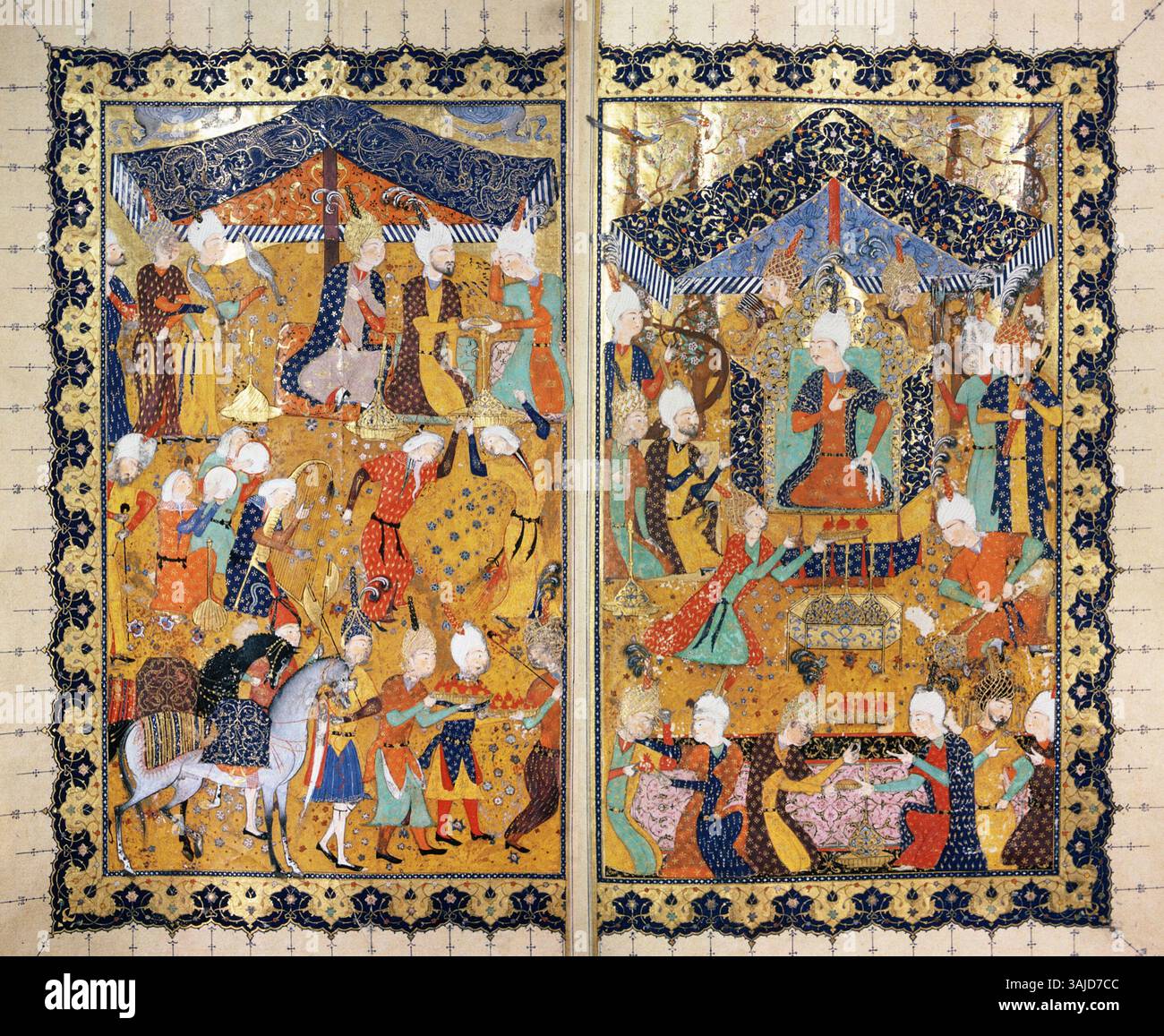 A double-page feast scene from the 1463 Khamsa of Amir Khosrow ...