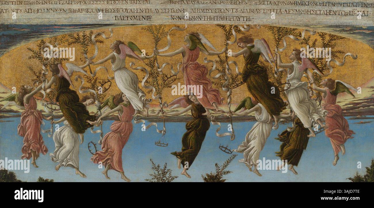 Mystic Nativity by Sandro Botticelli, painted in 1500, depicts the ...