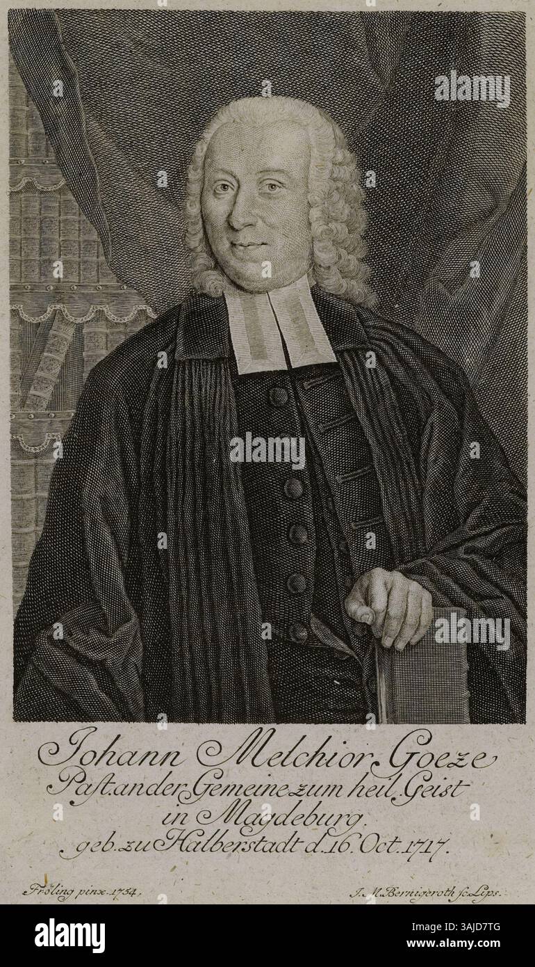 Copper engraving of Johann Melchior Goeze by Johann Martin Bernigeroth ...