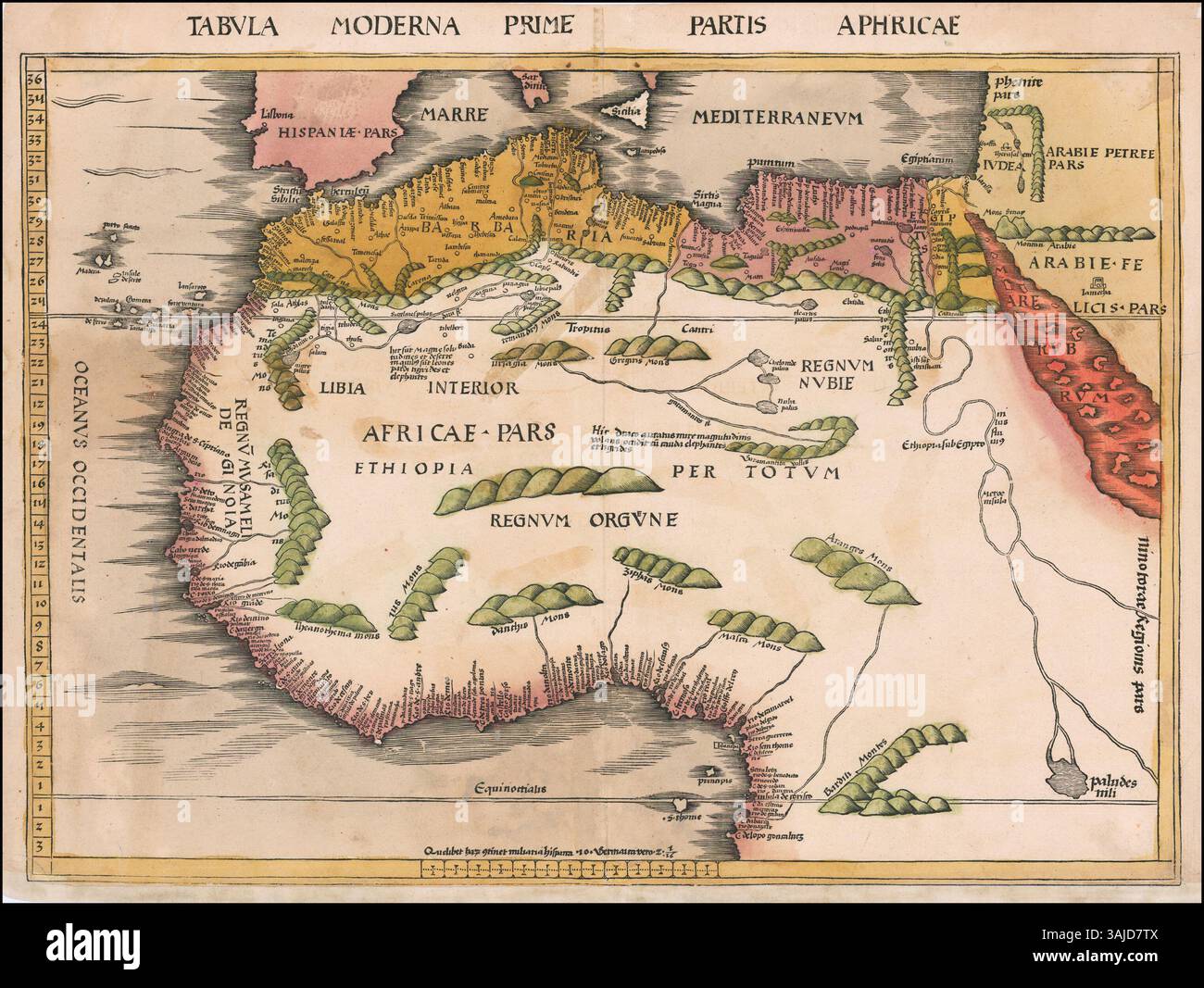 A 1513 map by Martin Waldseemüller depicting West and North Africa ...