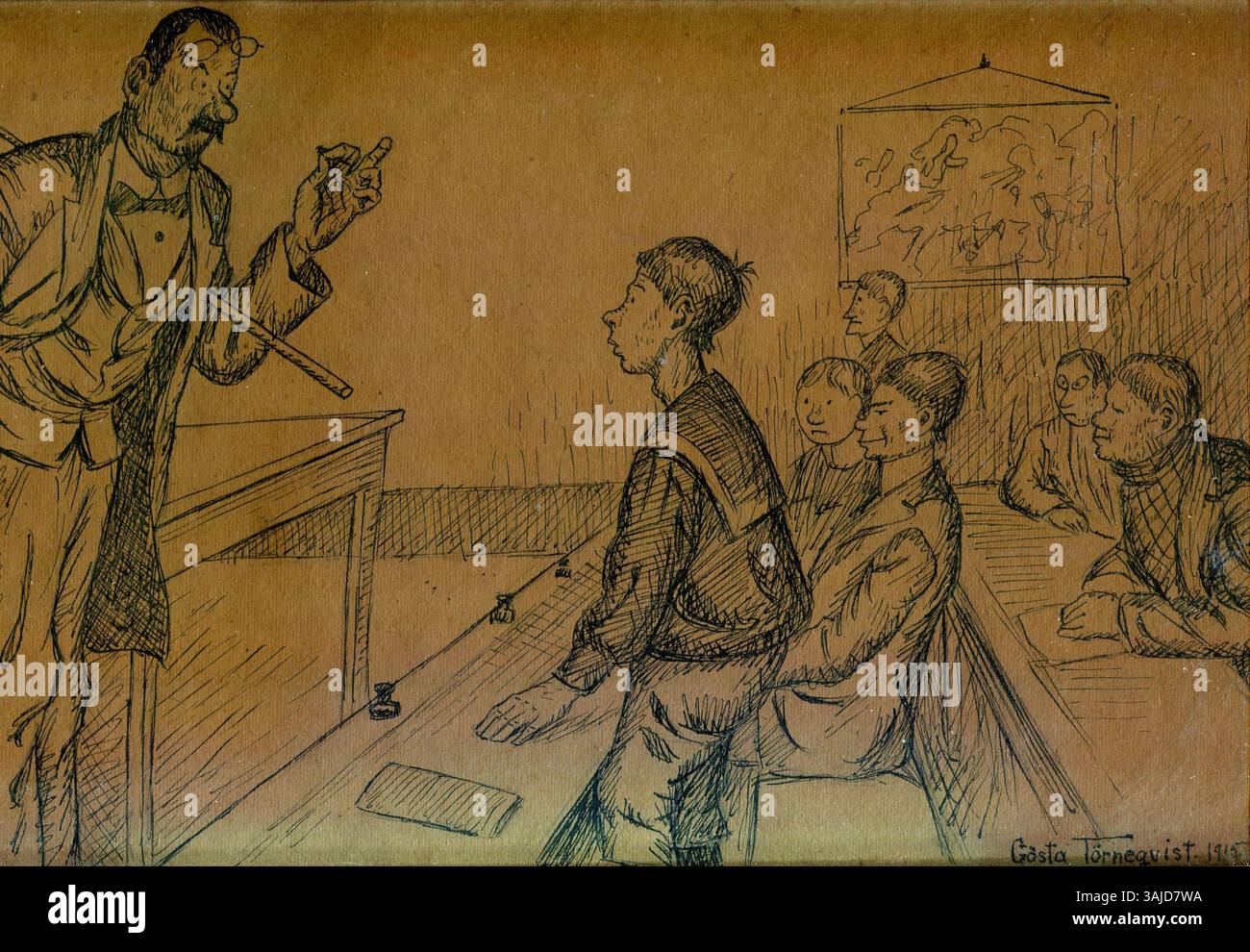 A classroom scene created by Swedish artist Gösta Törneqvist in 1915 ...