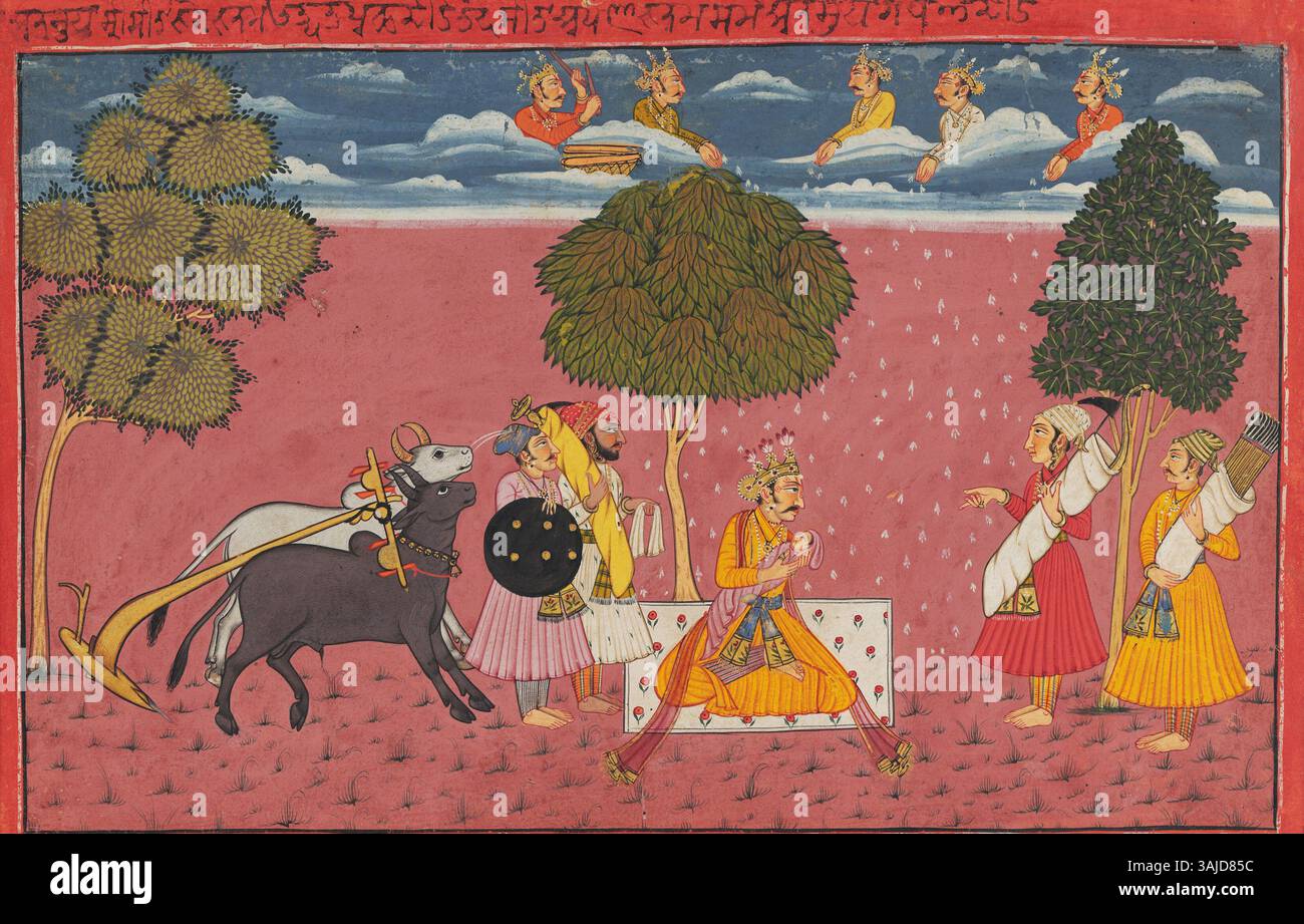 This early 18th-century painting from the Ramayana depicts Raja Janaka ...