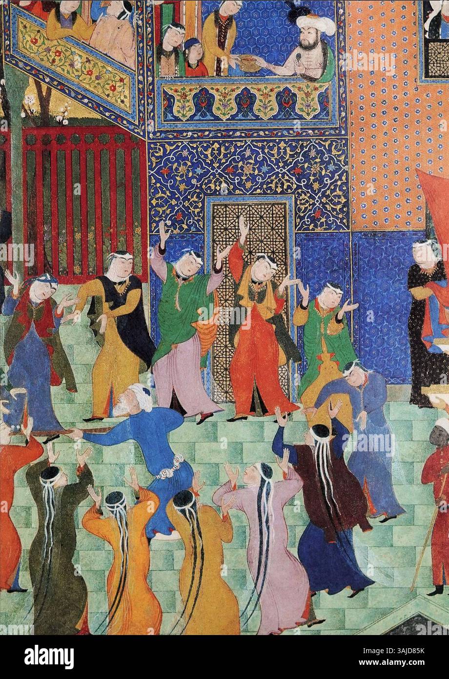 This detail from a painting attributed to Shah-Mozaffar illustrates the ...