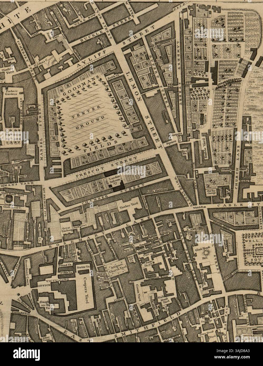 This map by John Rocque from 1746 details Goodman's Field, part of a ...