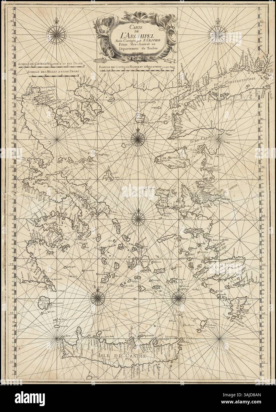 This 1746 map of the Aegean Sea, created by François Olivier, depicts ...