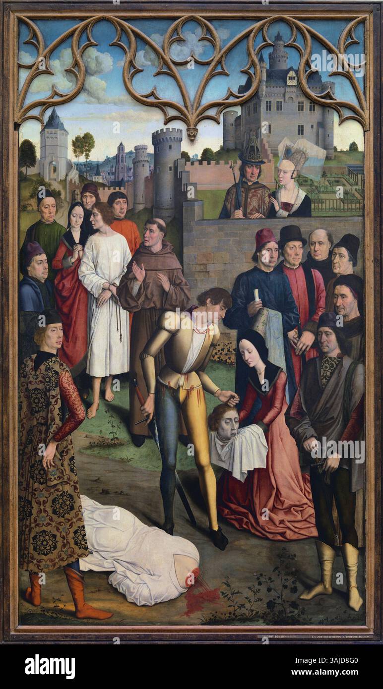 The left panel of the 'Justice' series by Bouts, depicting themes of ...