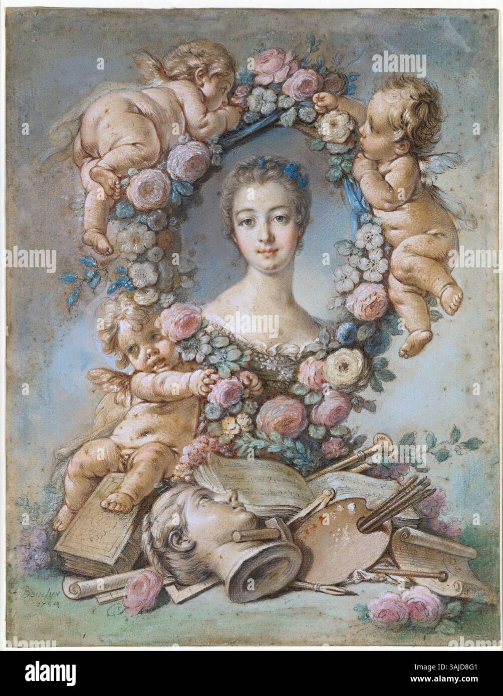 Pastel portrait by François Boucher (1703-1770) of Madame de Pompadour ...