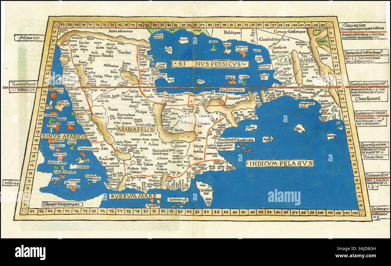 This 1482 Ptolemaic map illustrates the Arabian Peninsula and Persian ...