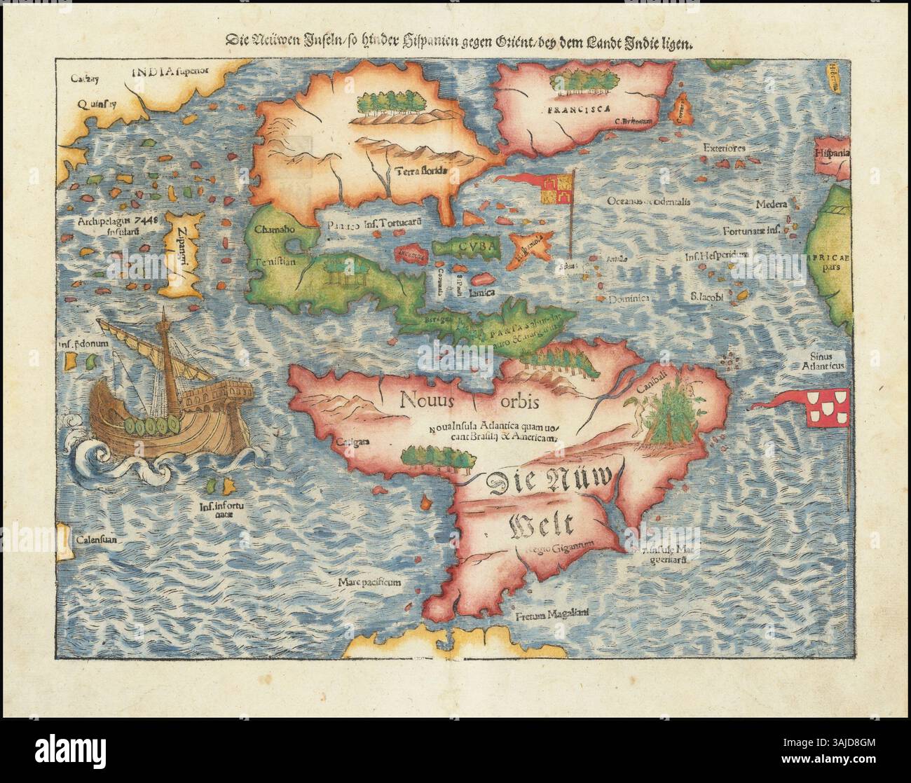 Sebastian Münster’s 1561 map of the Americas provides a detailed ...