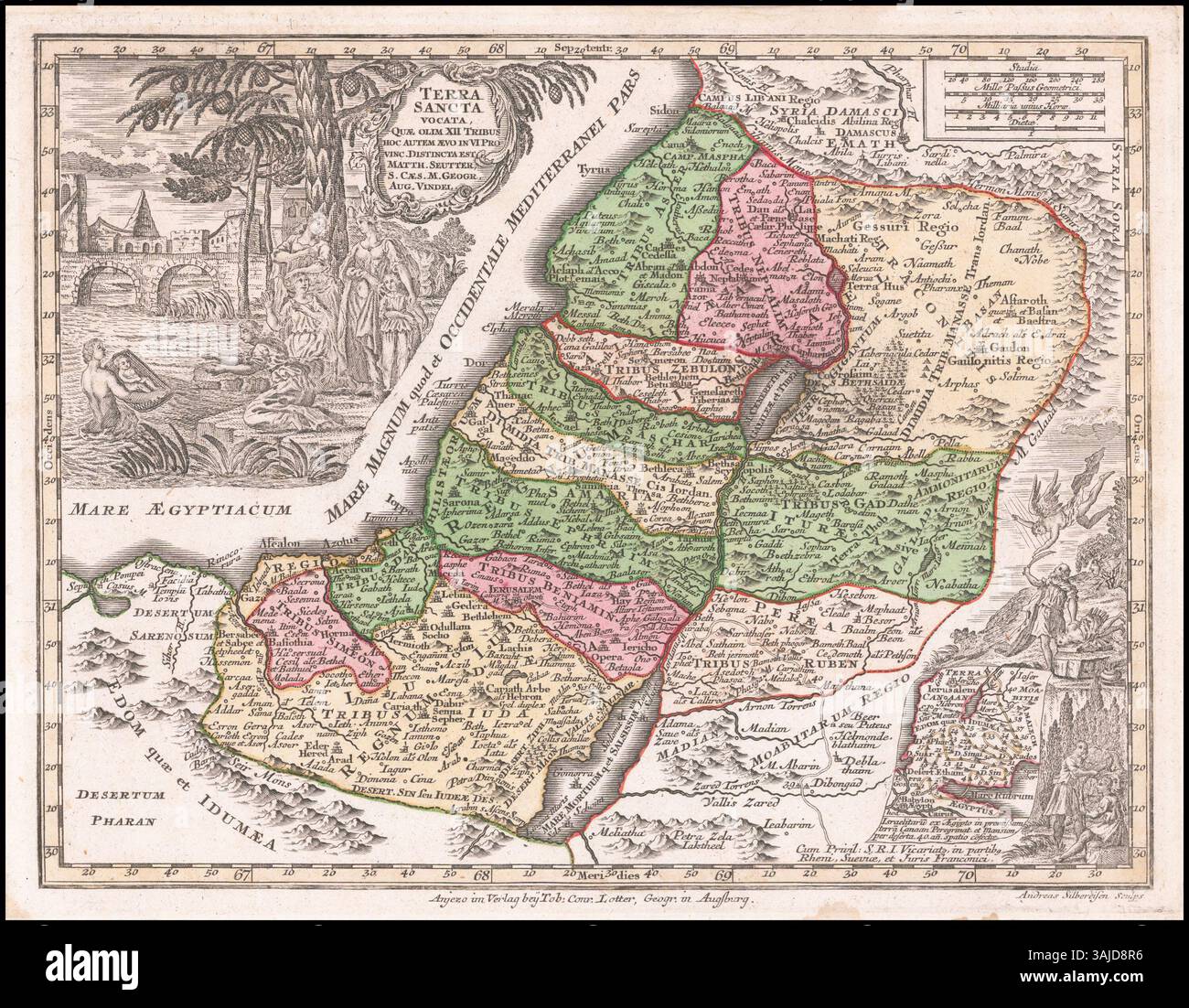 Map of the Holy Land created in 1744 by Matthäus Seutter, displaying geographical details of the ...
