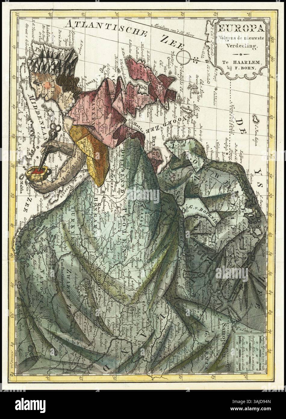 'Europa Volgens de nieuwste Verdeeling' (1794) by François Bohn is a ...