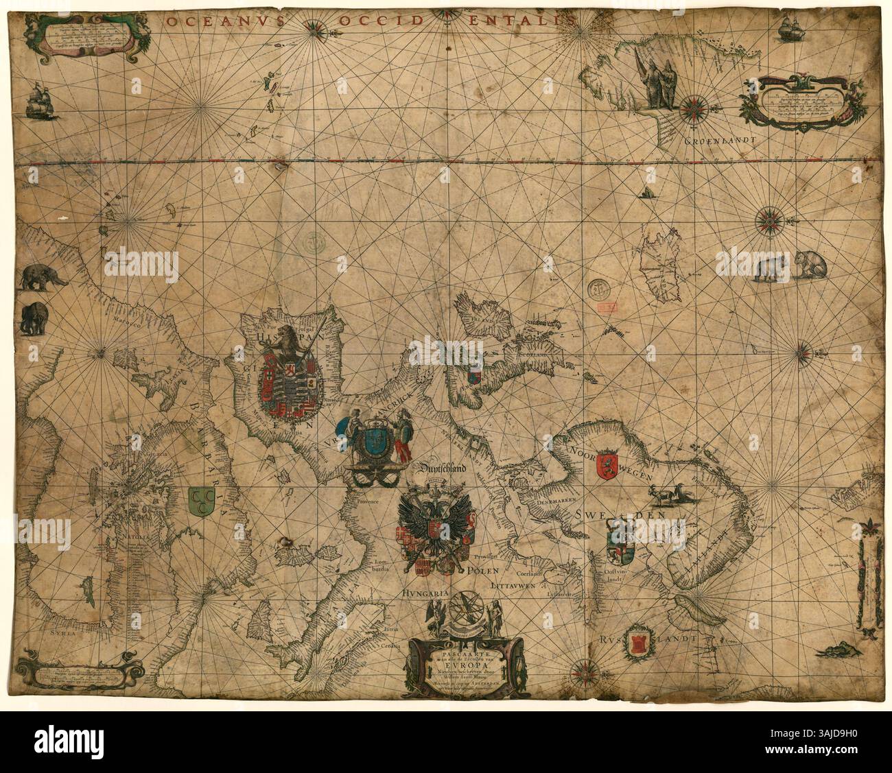 This 1621 portolan chart by Willem Blaeu, titled 'Pascaarte van alle de ...