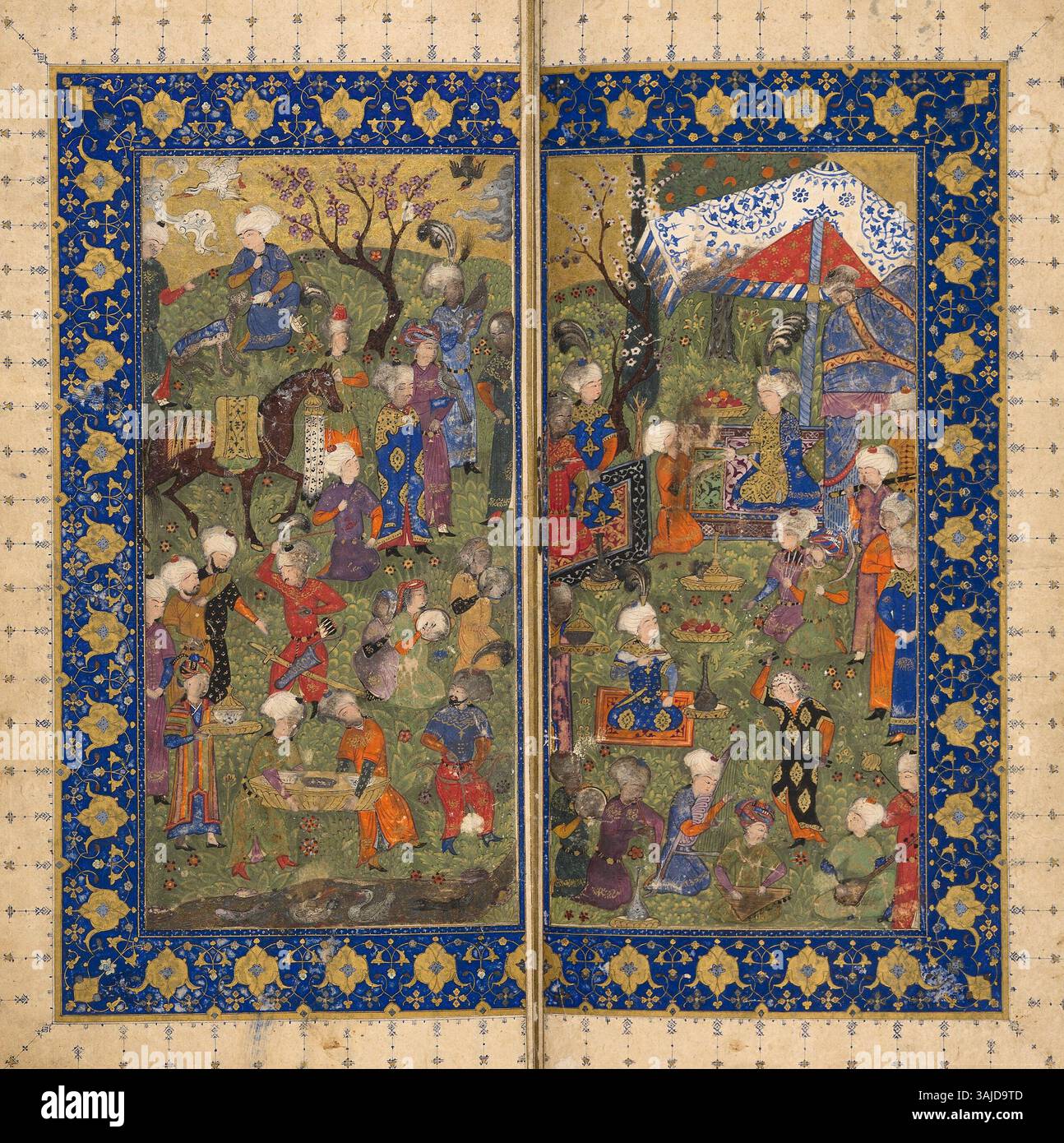 The frontispiece of the 'Khamsa of Nizami' (1501), from Shiraz, depicts ...