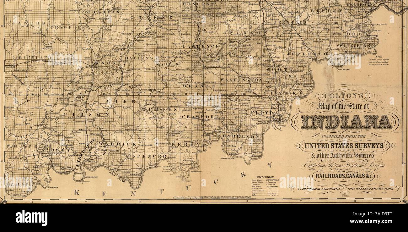 This 1860 map of the Ohio River in Indiana is part of Colton's map of ...
