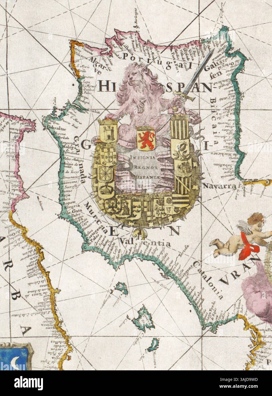 Map by Willem, Pieter, and Joan Blaeu, from 1677, depicting the Iberian ...