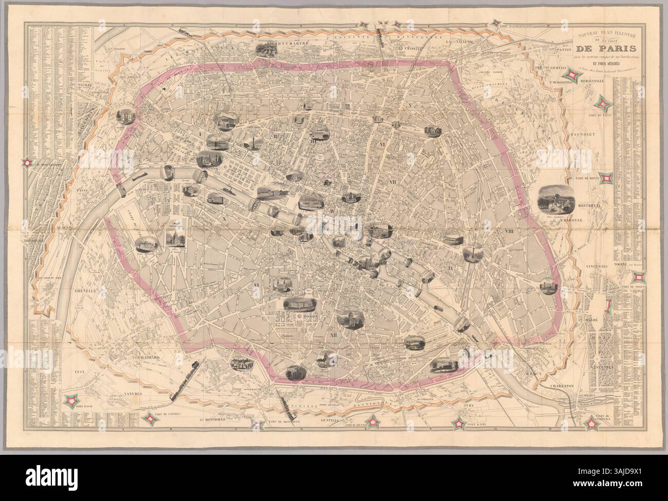 The 1850 'Nouveau Plan illustré de la ville de Paris' by Fatout ...