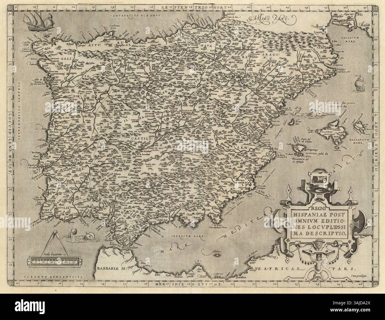 This 1608 map of Spain, part of Abraham Ortelius's Theatrum Orbis ...
