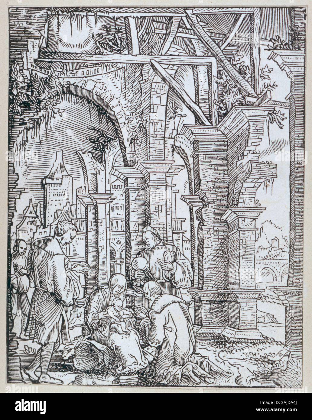 'The Adoration of the Magi' by Wolf Huber, a woodcut print from the early 16th century, is a ...