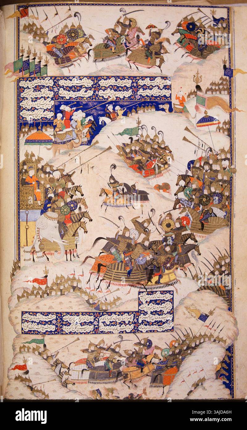 An illuminated manuscript page from 1481 depicting the battle between ...