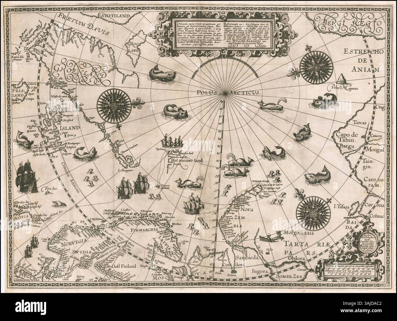 The 1598 map by Willem Barentsz shows detailed exploration routes ...