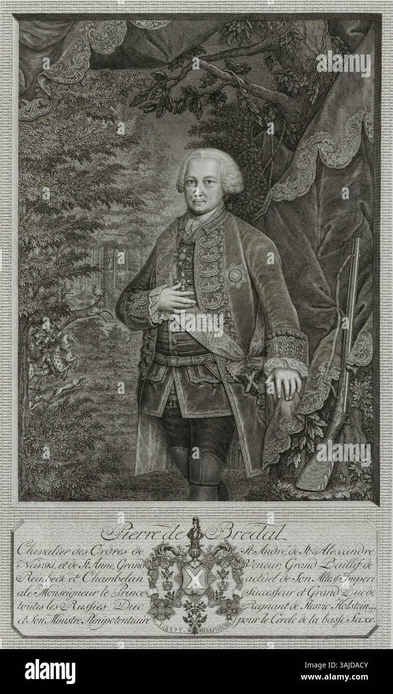 A copper engraving portrait of Pierre de Bredal, created in 1771 by ...