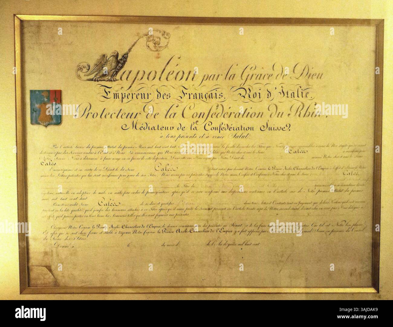 This 1809 patent of nobility, signed by Napoleon, grants the title of ...
