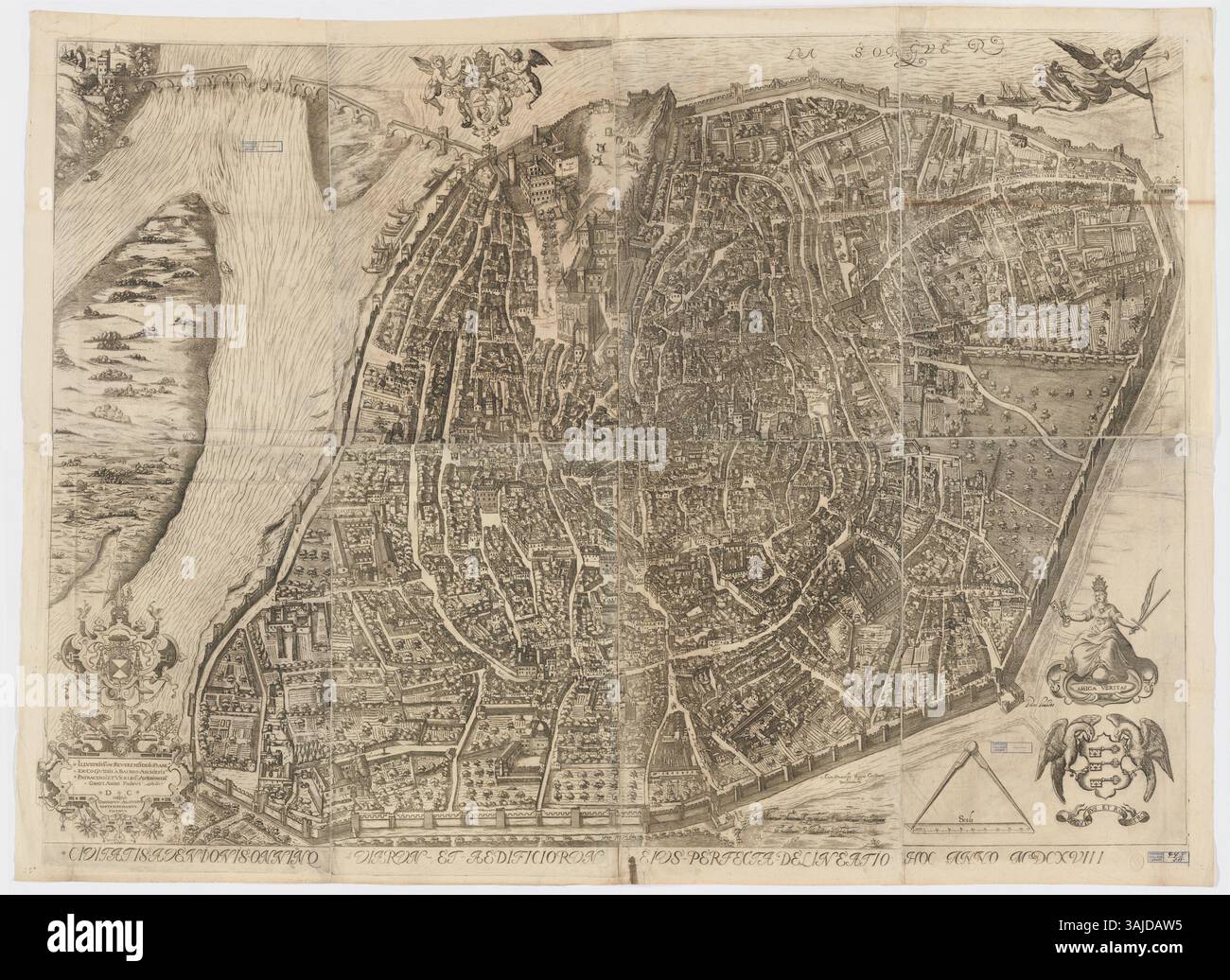A 1618 map of Avignon, France, detailing its streets, buildings, and ...