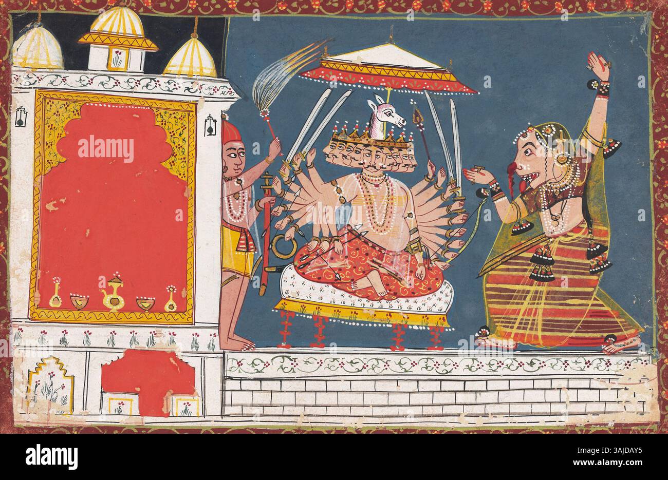 This mid-17th-century watercolor depicts Surpanakha, showing her ...