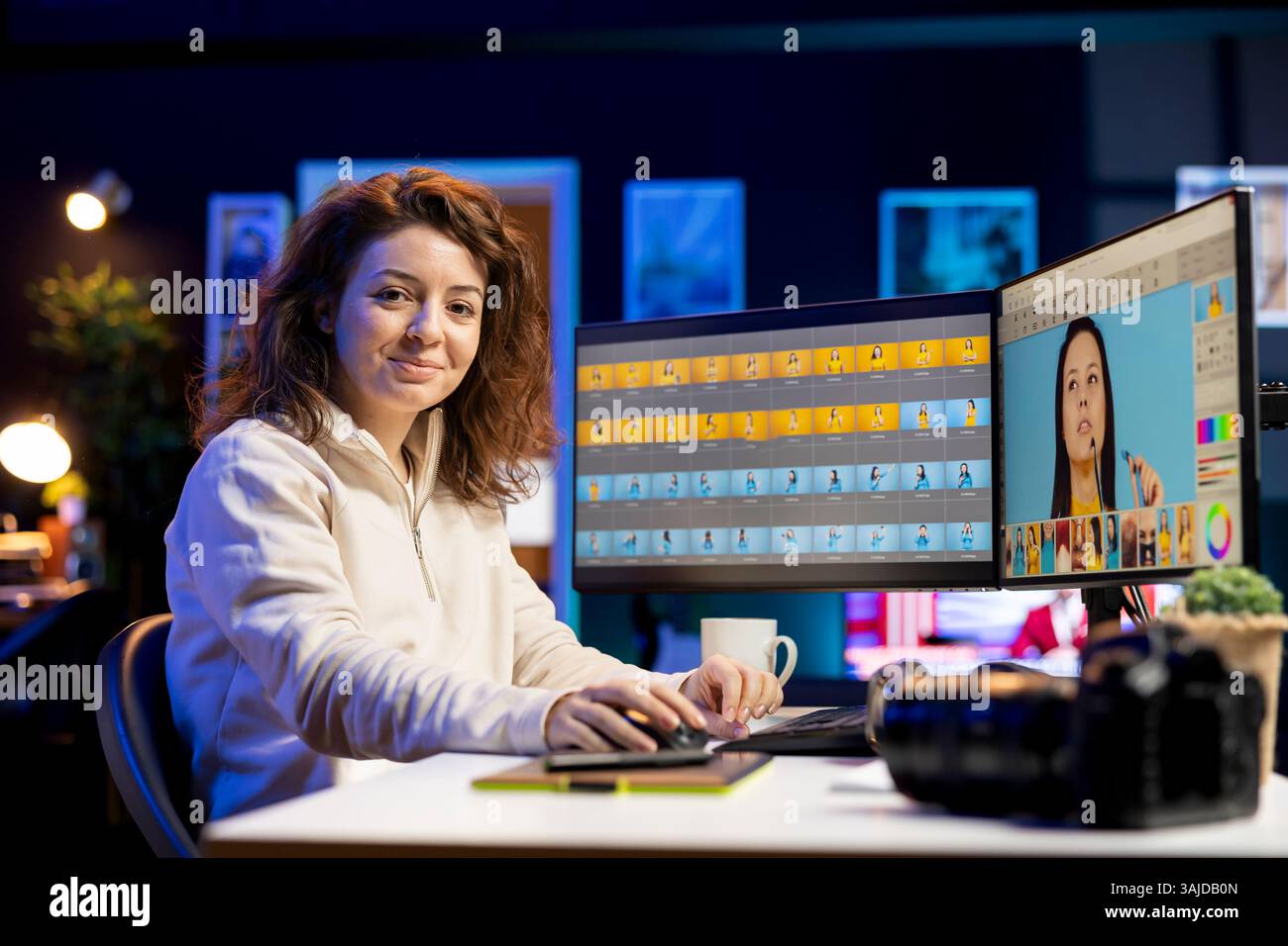 Portrait of happy photo editor browsing through images to determine the ...