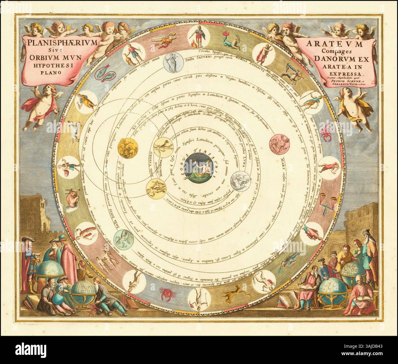 A 1660 chart by Andreas Cellarius depicting the universe model of Greek ...