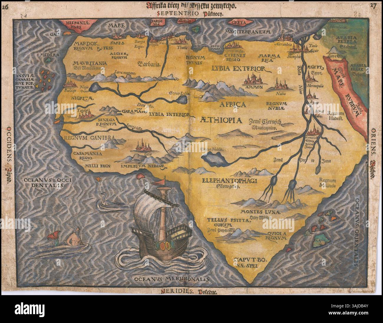 Heinrich Bünting’s 1592 map of Africa, presented in Czech, showcases ...