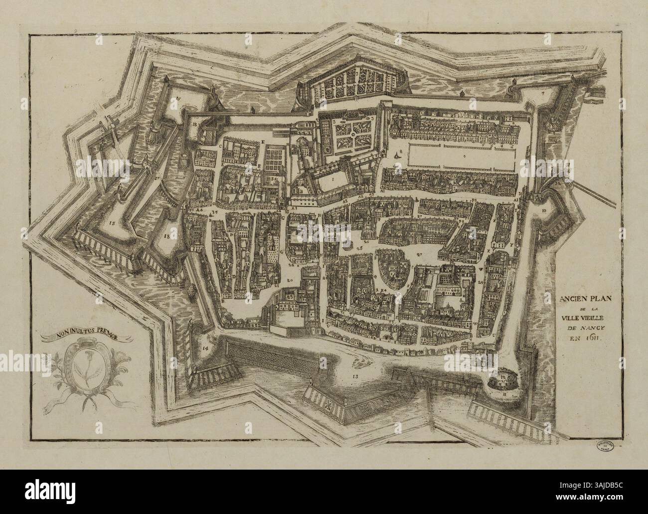 This 1611 plan of the old city of Nancy by Claude de La Ruelle shows ...