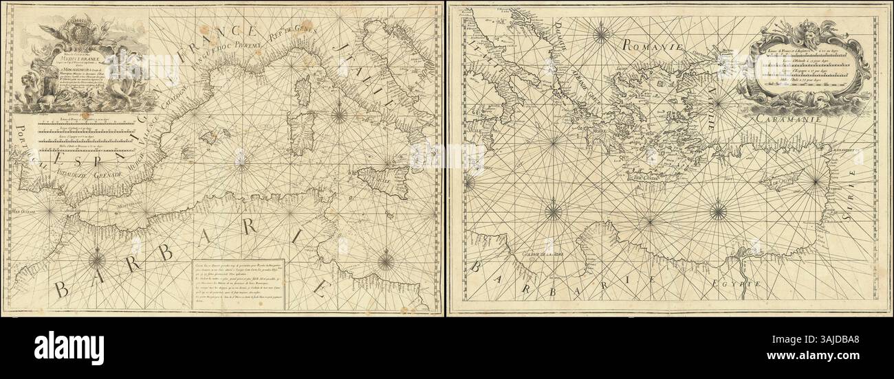 This 1746 map by Francois Olivier depicts the Mediterranean Sea ...