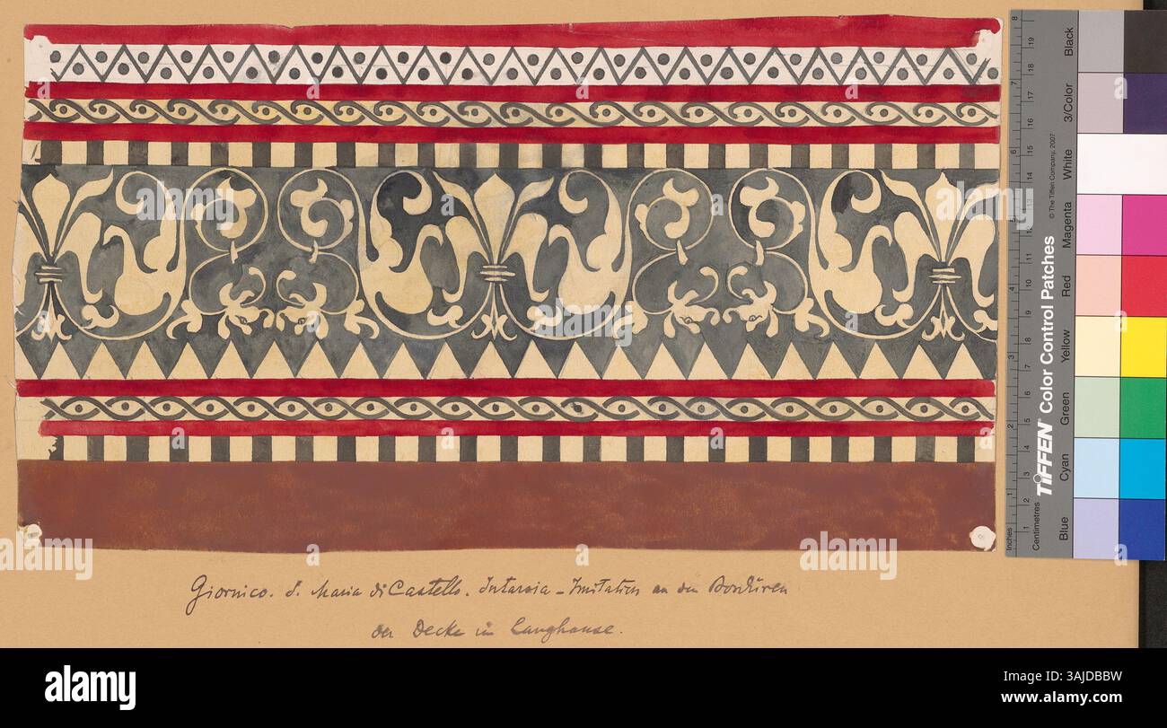 The image depicts the intarsia imitation along the borders of the ...