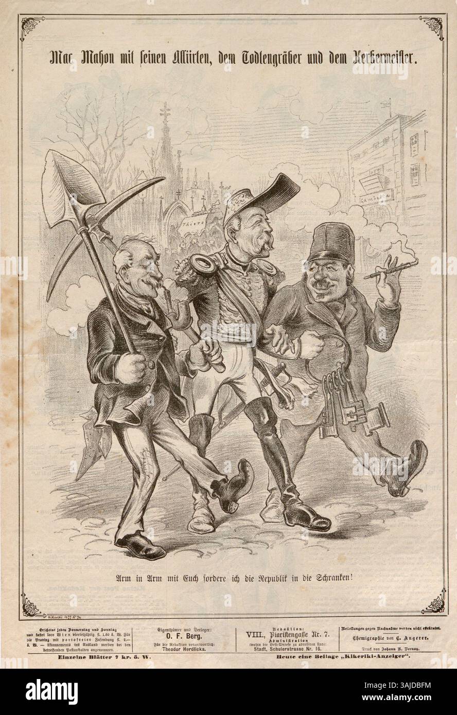 A 1877 caricature from the Austrian satirical journal 'Kikeriki' depicts French President ...