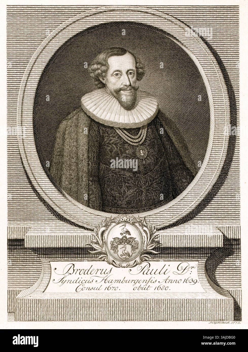 This copper engraving from 1775 depicts Dr. Broderus Pauli. Created by ...
