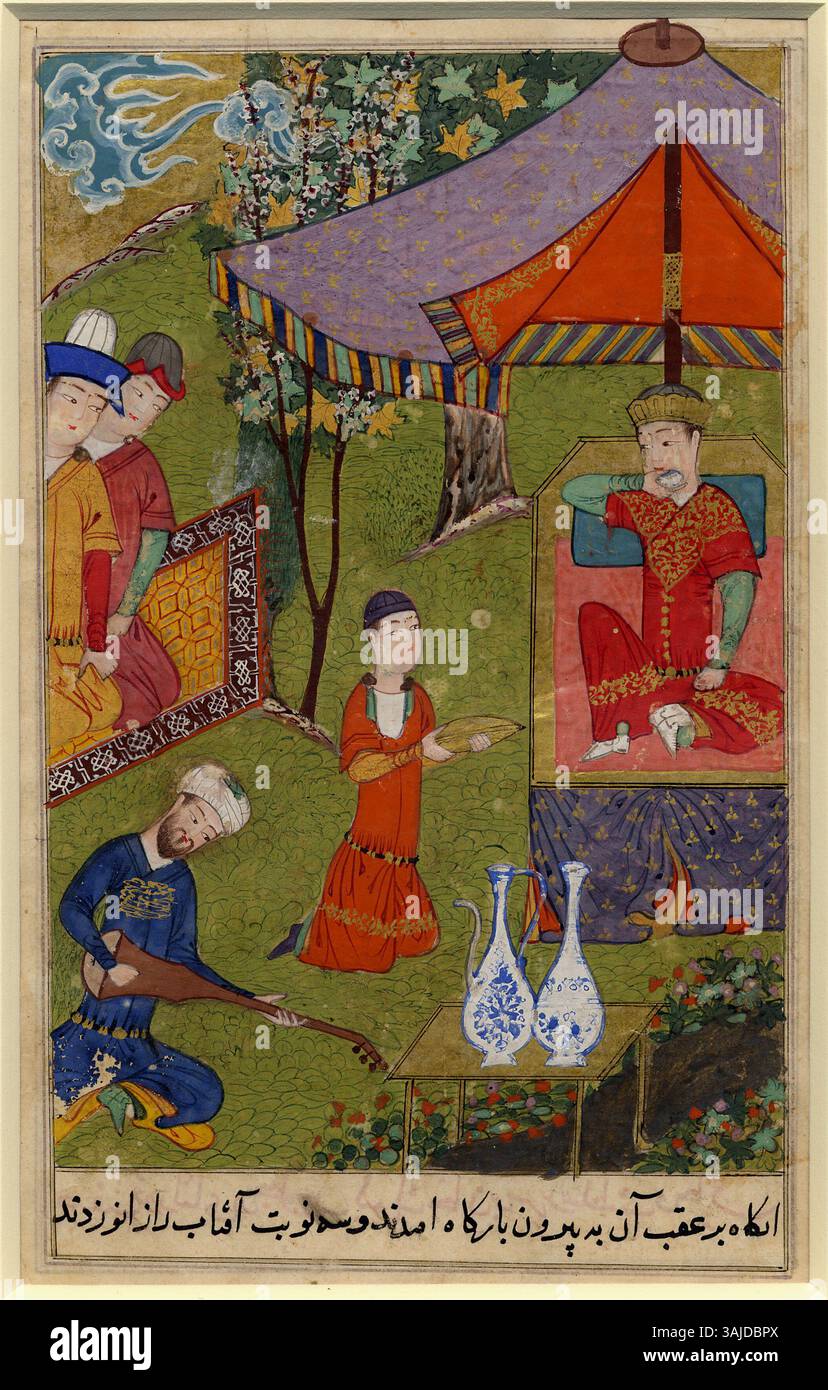 The manuscript page depicting the Court of Khan Kuyuk, painted in ...
