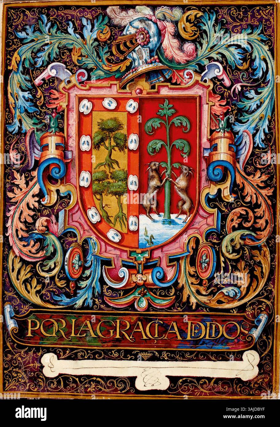 The coat of arms of Pedro Perez de Ybarra, created in 1591, represents ...