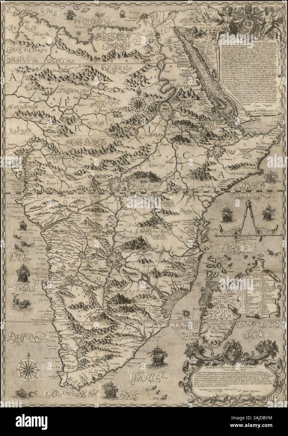 A 1591 map of Africa created by Filippo Pigafetta, displaying detailed ...