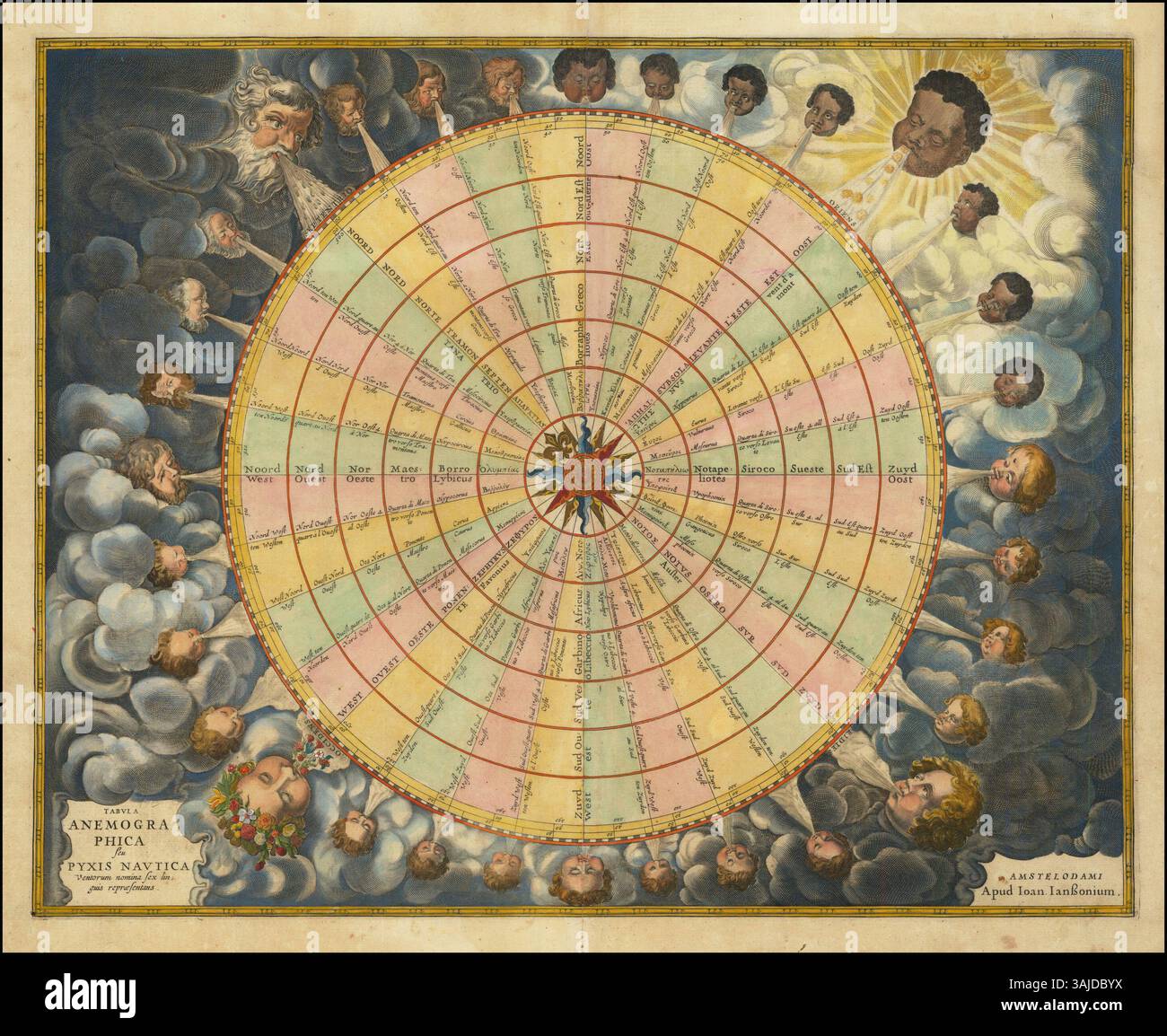 A 1650 map titled 'Tabula Anemographica seu Pyxis Nautica ventorum' by ...