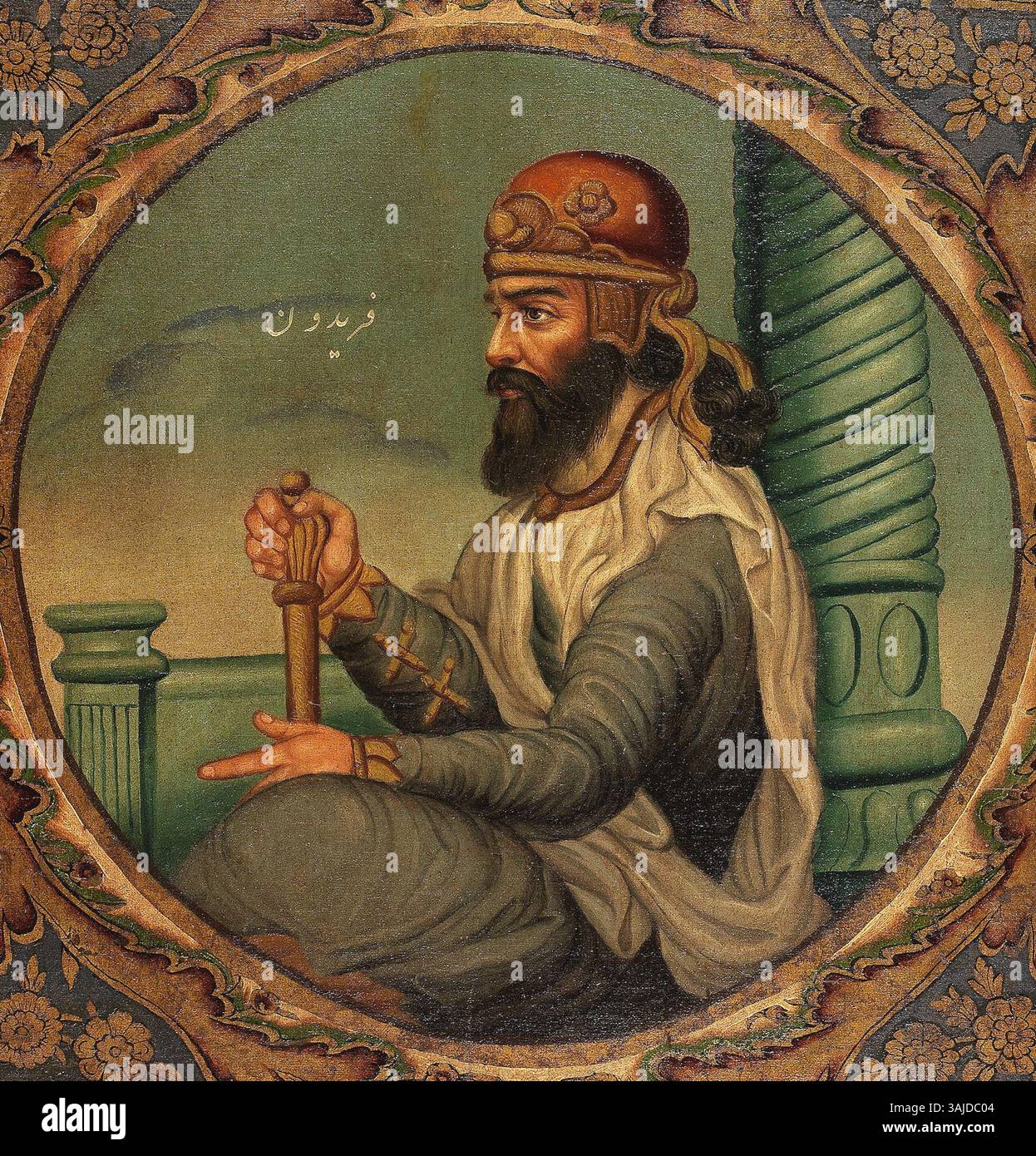 This 19th-century oil painting depicts King Faridun of the Qajar ...