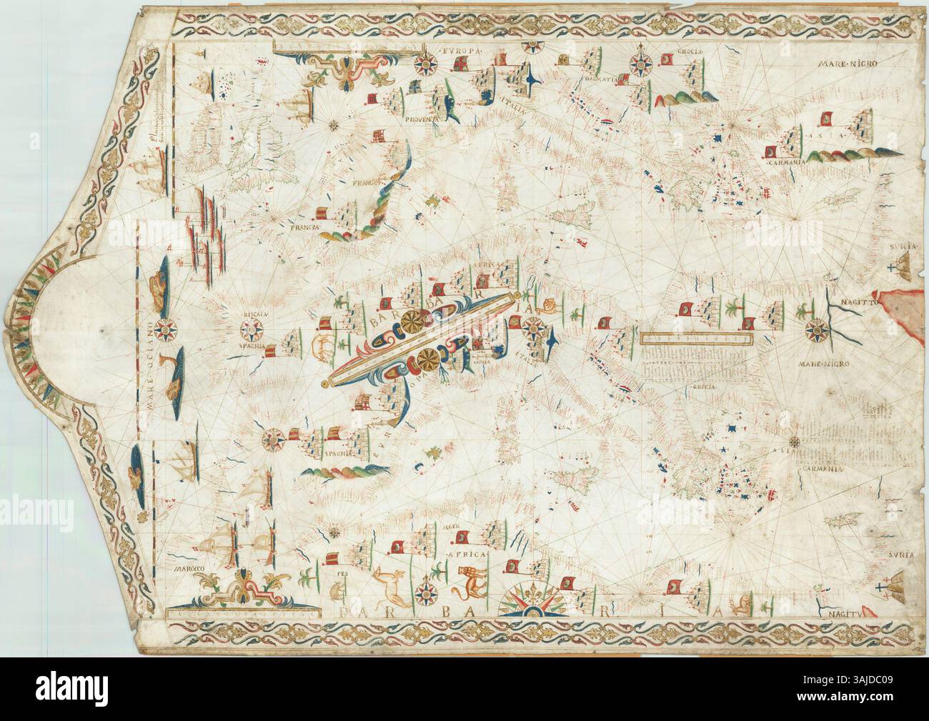 The 1617 Portolan Chart of the Mediterranean by Placido Caloiro e Oliva ...