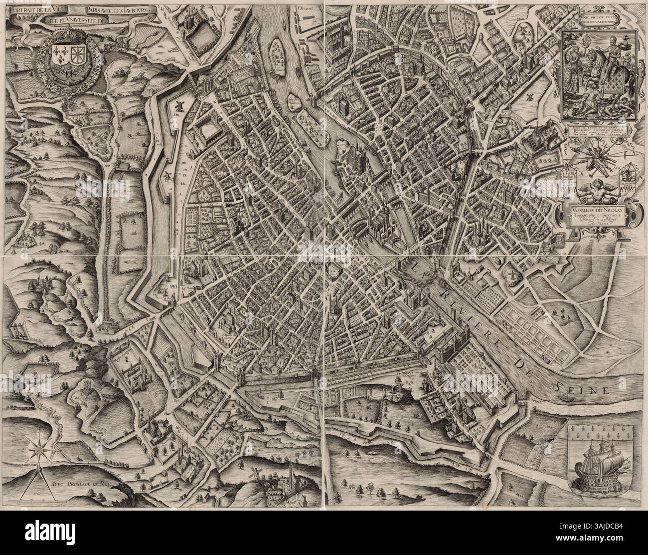 The composite of four panels from the Vassallieu map of Paris presents ...