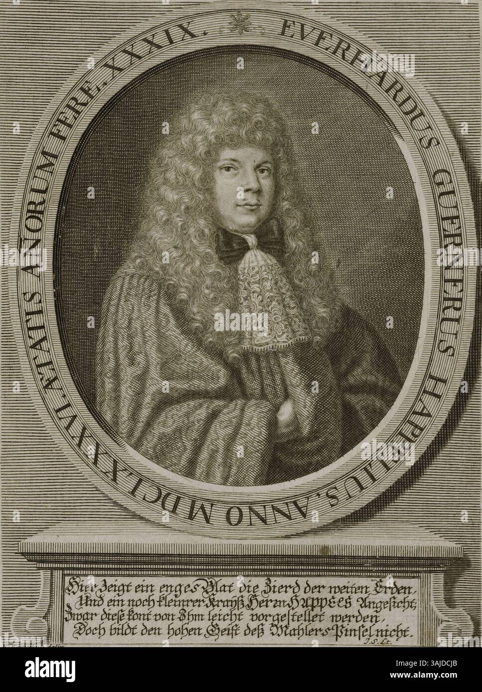 A copper engraving portrait of Eberhard Werner Happel, created by ...
